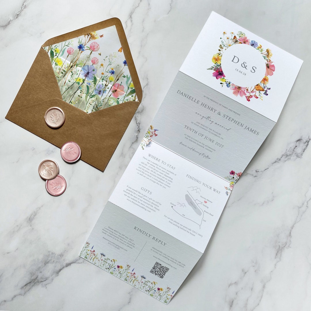 Flower Meadow Wedding Invitation - Wildflower Concertina Wedding Invite ...