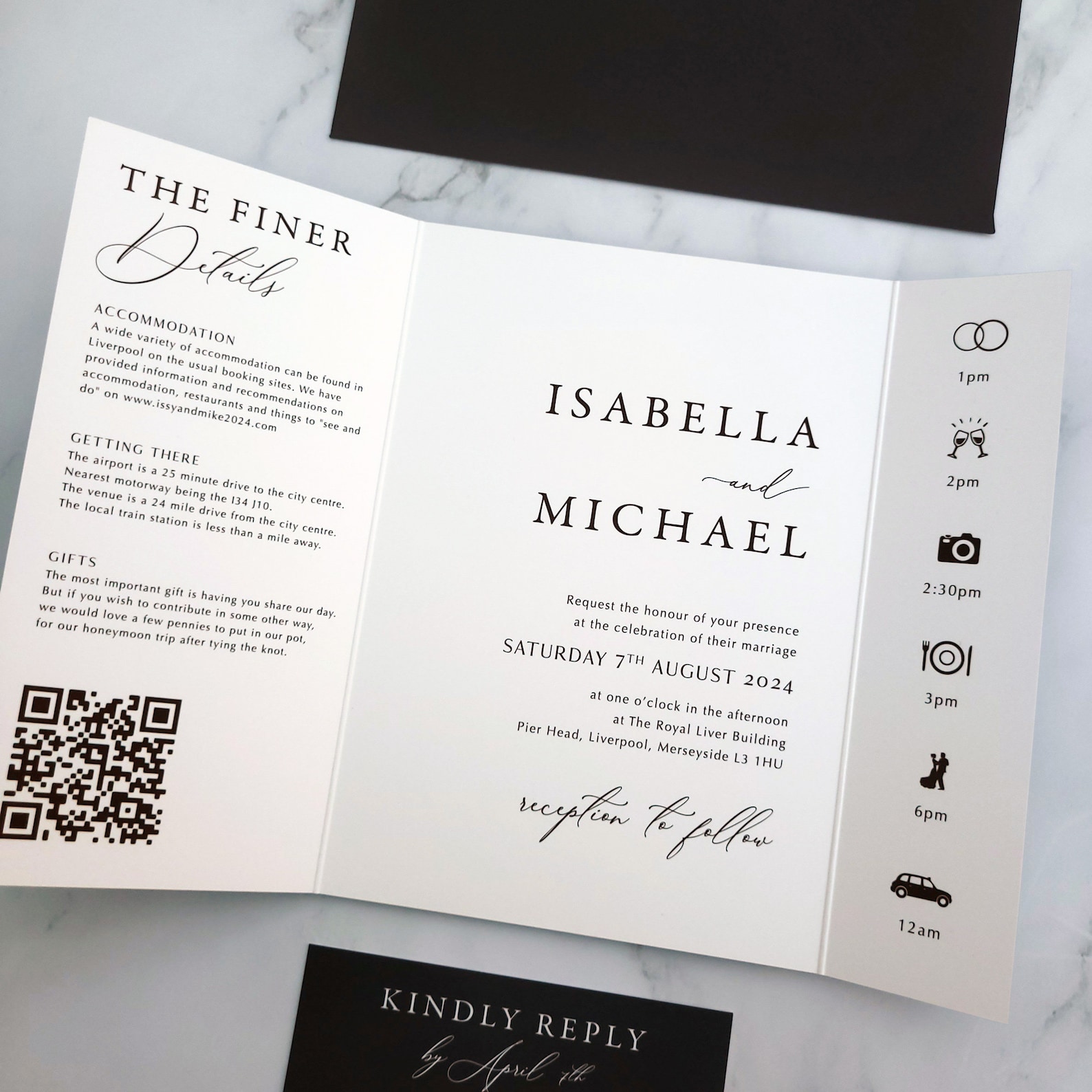 Black and White Gatefold Wedding Invitation Folding Invite With ...