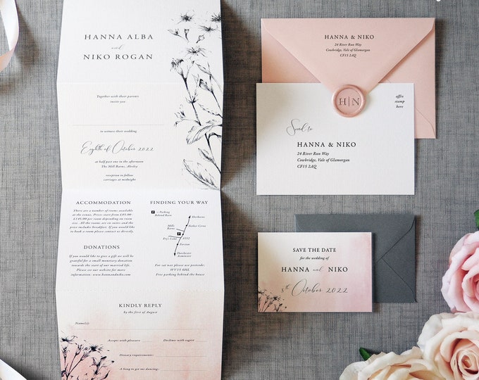 Modern Concertina Wedding Invitation Neutral Trifold Wedding - Etsy