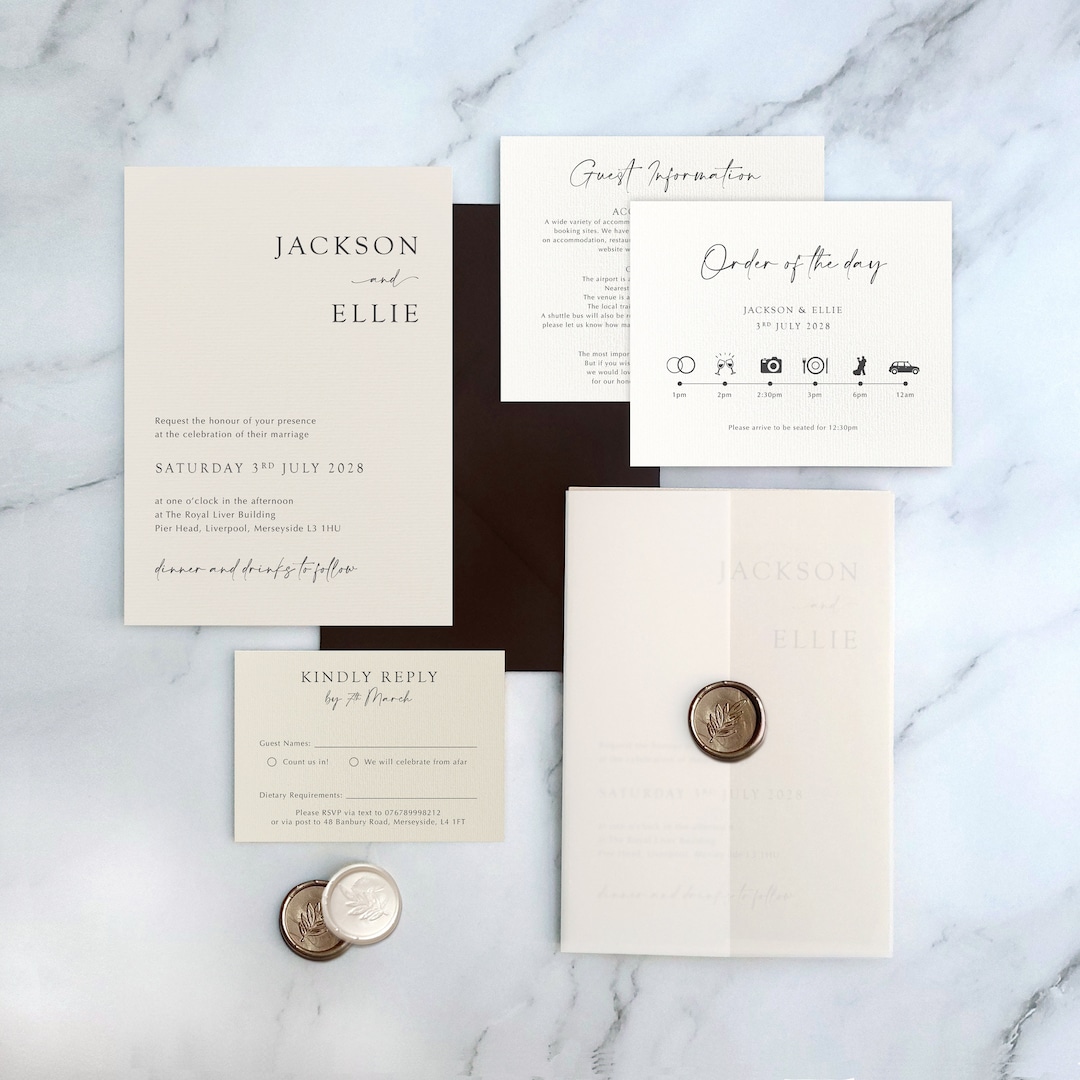 Stacked Wedding Invitation & Save the Date. Neutral Tiered Invitation ...