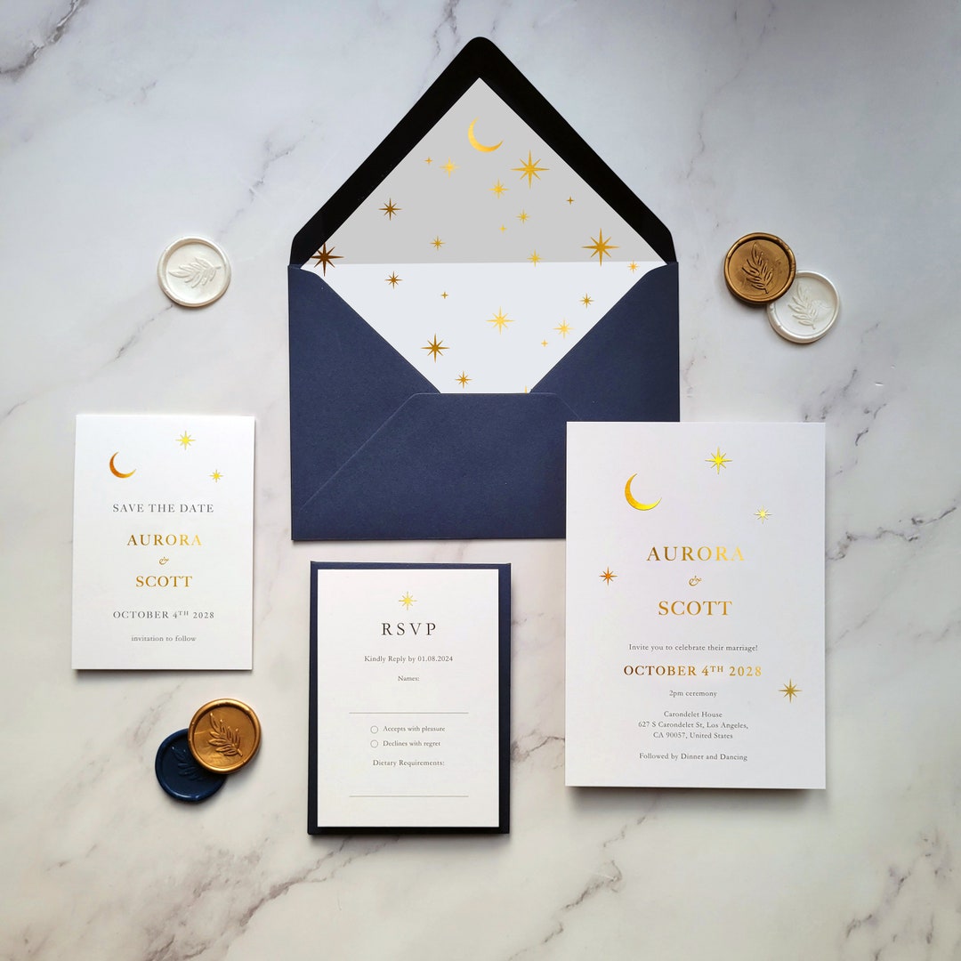 Aurora - Luxury Foil Wedding Invitations With Moon, Sun, Star ...