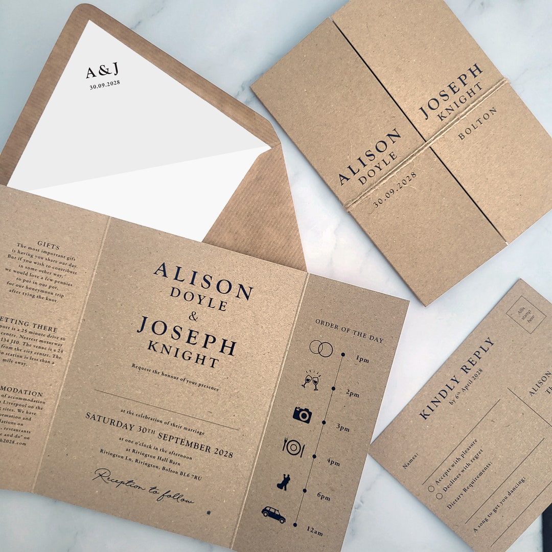 Kraft Gatefold Wedding Invitation. Rustic Invitation Set. Brown Kraft ...