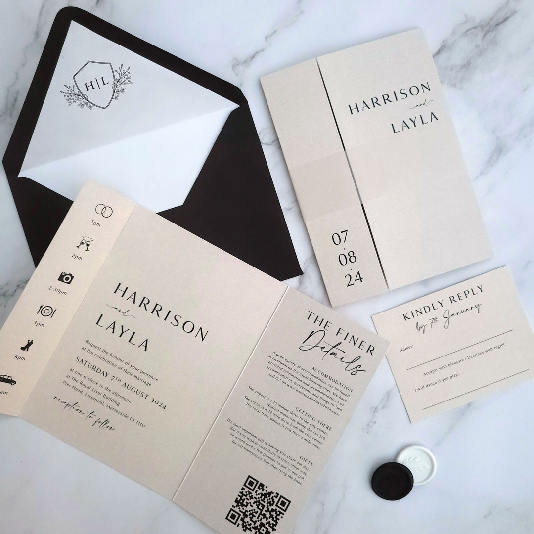 Tonal Gatefold Wedding Invitation. Neutral Invitation Set. Beige ...