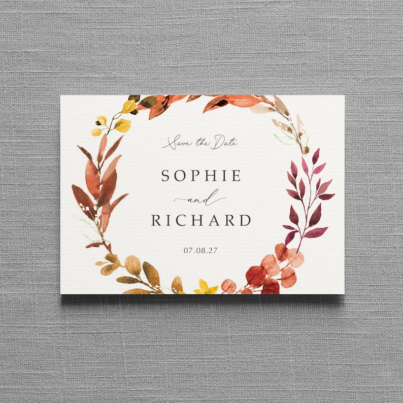 Autumn Wreath. Luxury Autumn Wedding Invitation. Fall Wedding Invites ...