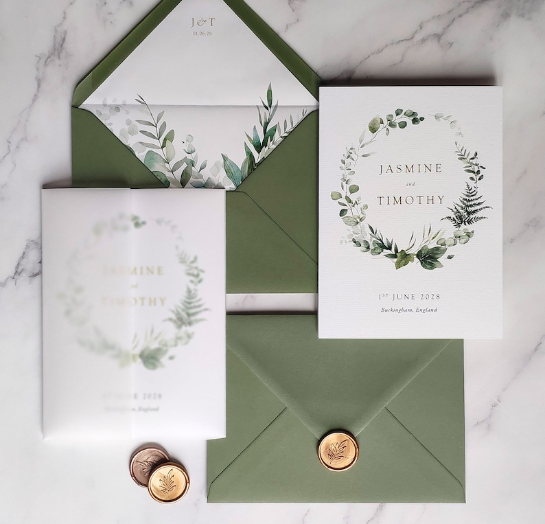 Woodland Foliage Wedding Invitation - Greenery Wreath Eucalyptus ...