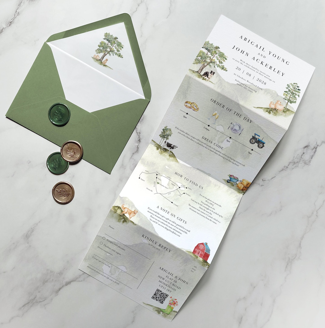 Farm Wedding Invitation. Luxury Textured Card Concertina Wedding ...
