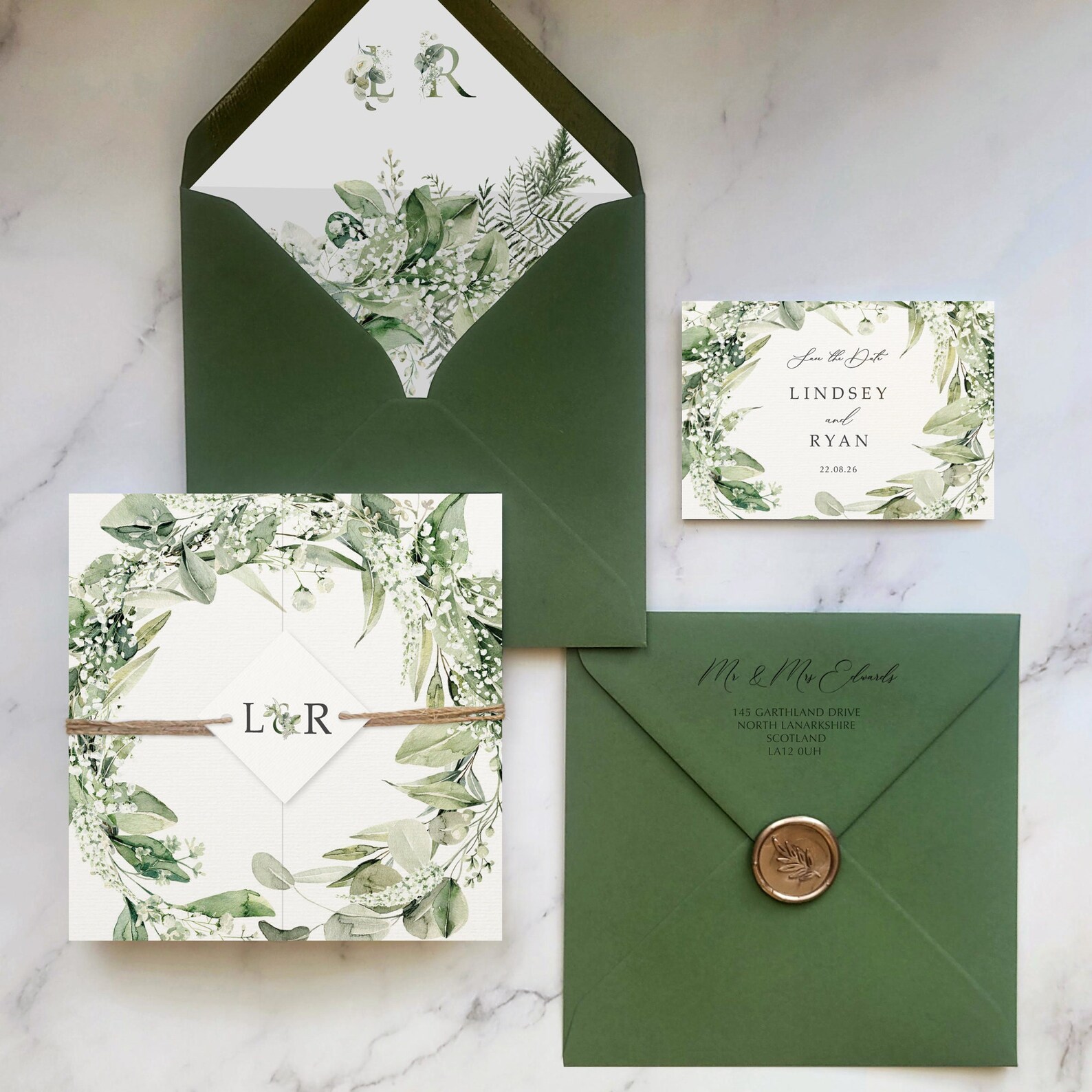 Gypsophila Wreath Gatefold Wedding Invitations & Save the - Etsy