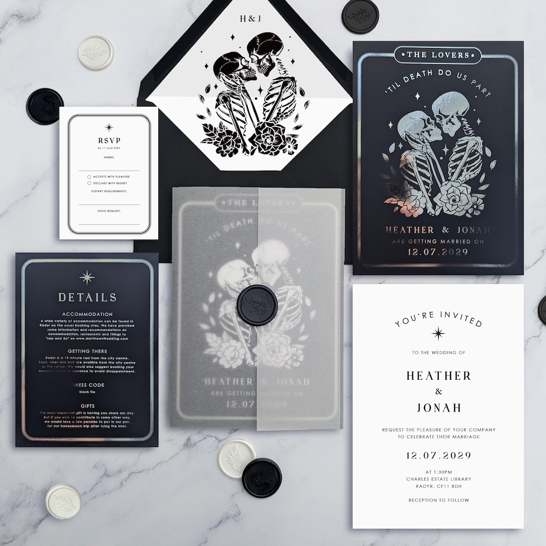 Tarot Card, Black & Silver Foil Wedding Invitation. Monochrome Til ...