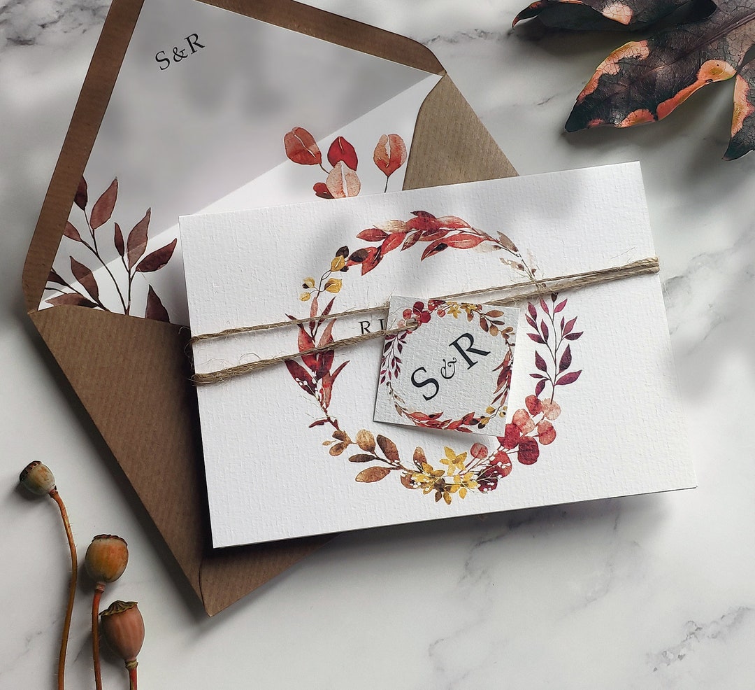 Autumn Wreath. Luxury Autumn Wedding Invitation. Fall Wedding Invites ...