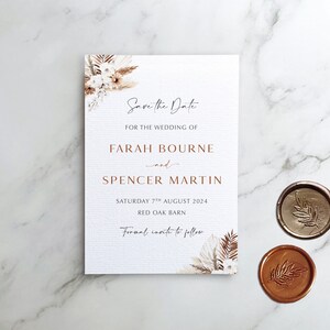 Farah Wedding Invitation Dried Flowers. Bohemian Wedding Invitation ...