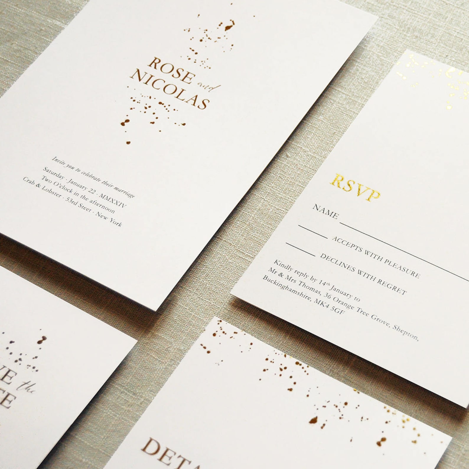 Alchemy Foil Wedding Invitations Set on Luxury Card Silver, Gold or ...