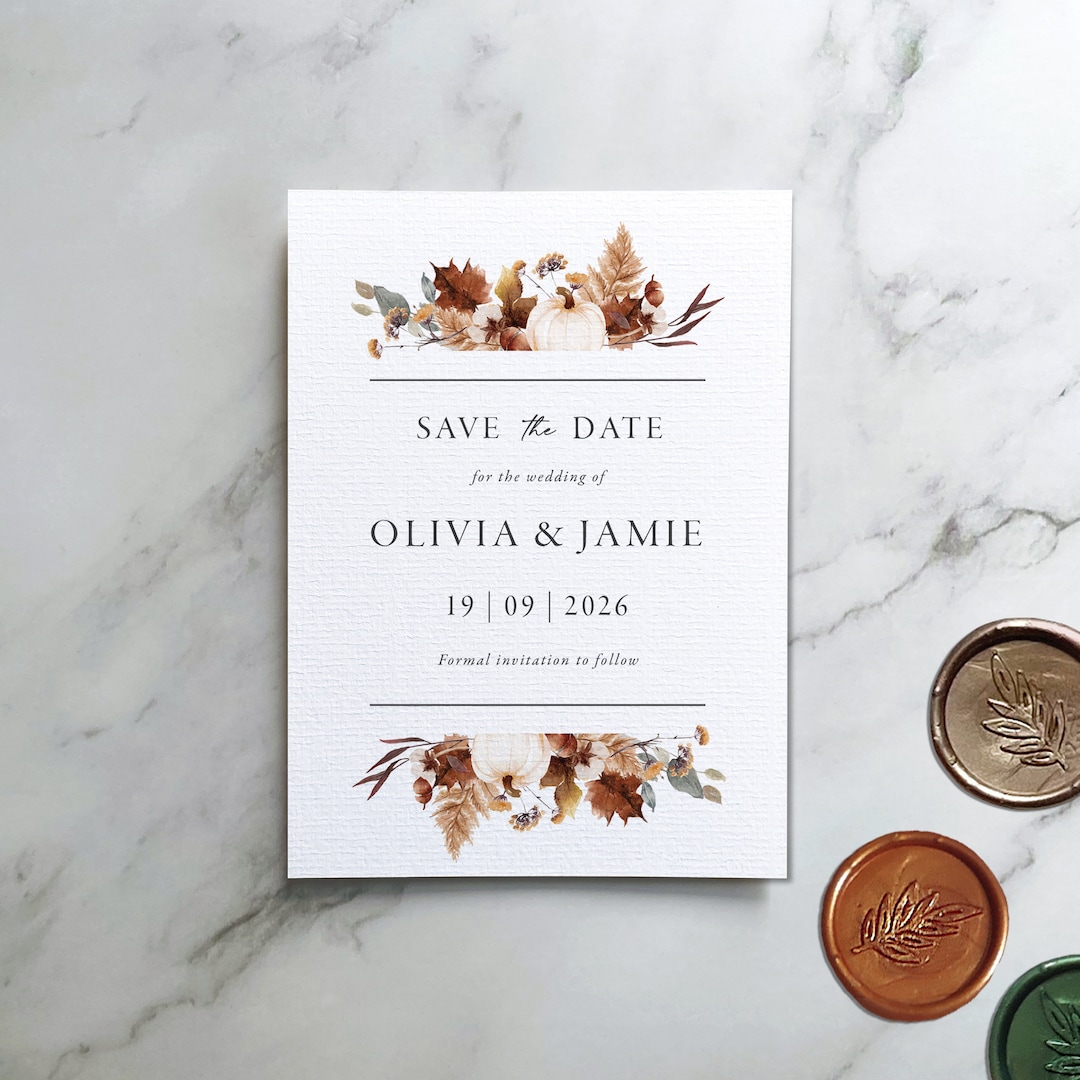 Pumpkin Autumn Save the Date or Change the Date. Rustic Autumn Leaves ...