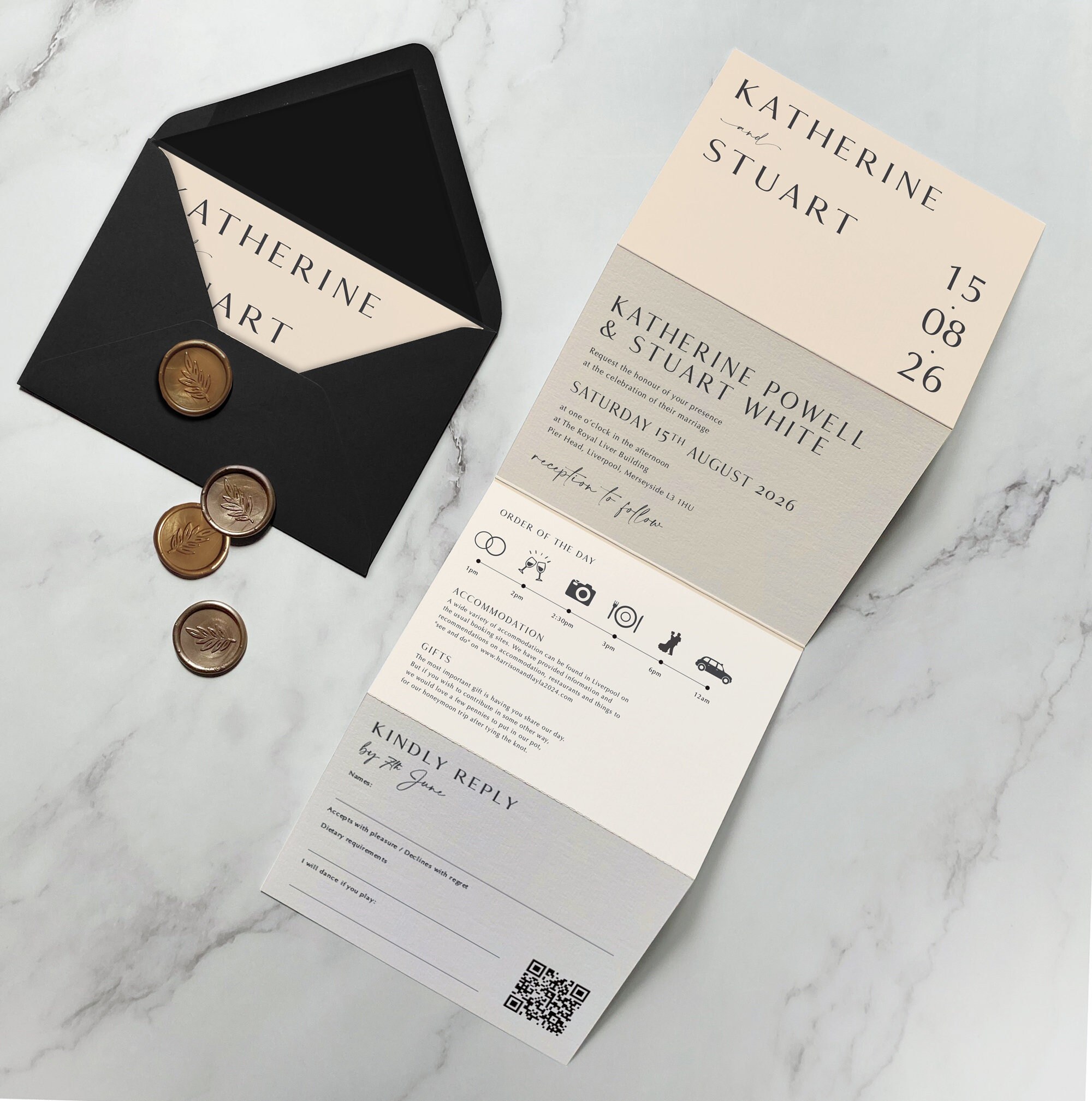 Modern Concertina Wedding Invitation Neutral Trifold Wedding - Etsy UK