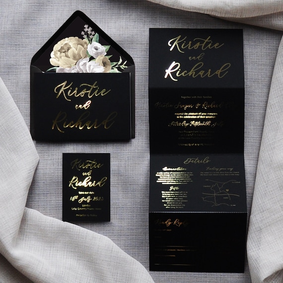 Wedding Invitation Luxury Foil Script Concertina Gold and - Etsy