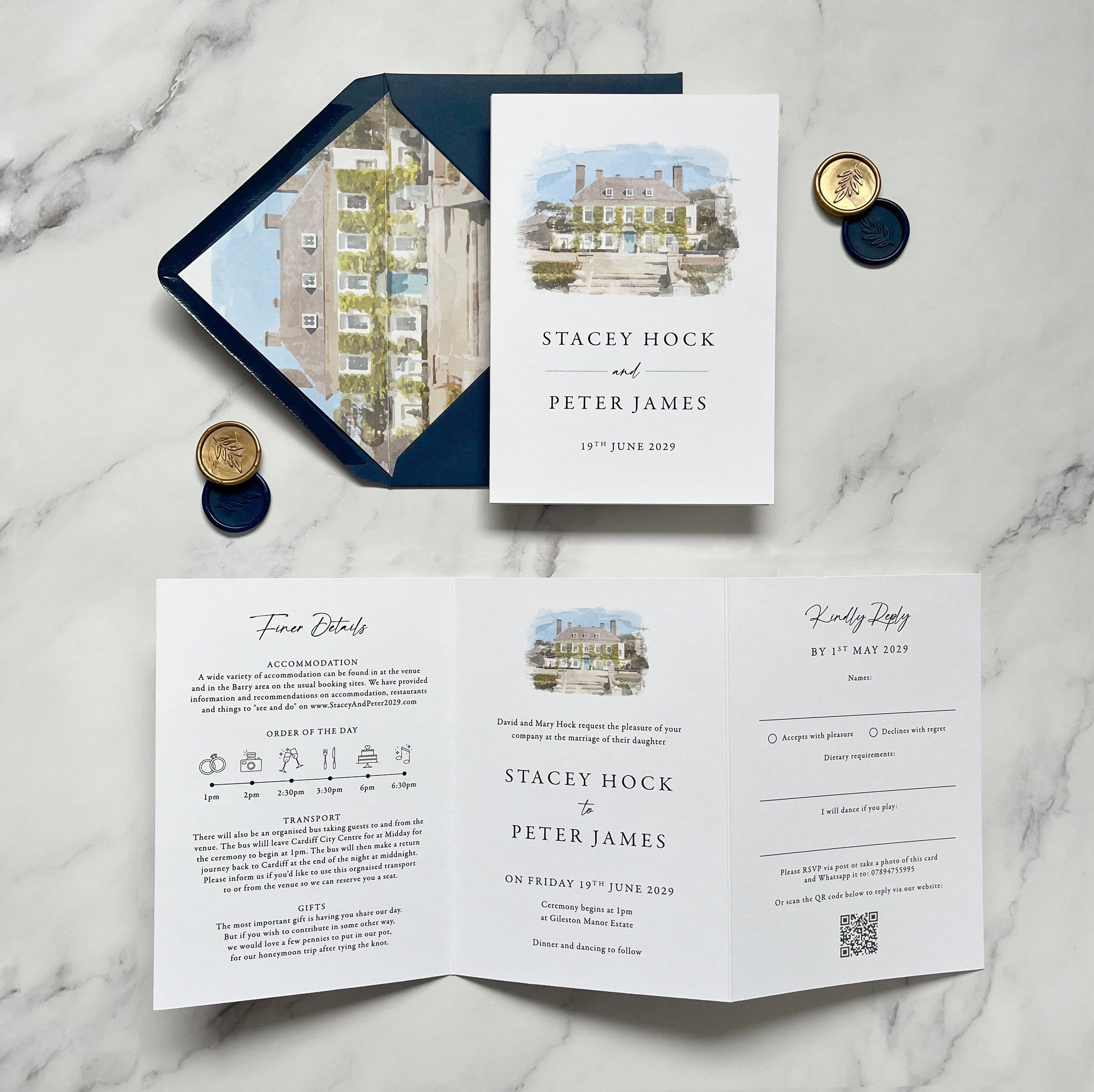 Venue Painting Wedding Z Fold Invitation & Save the Date. Watercolour ...