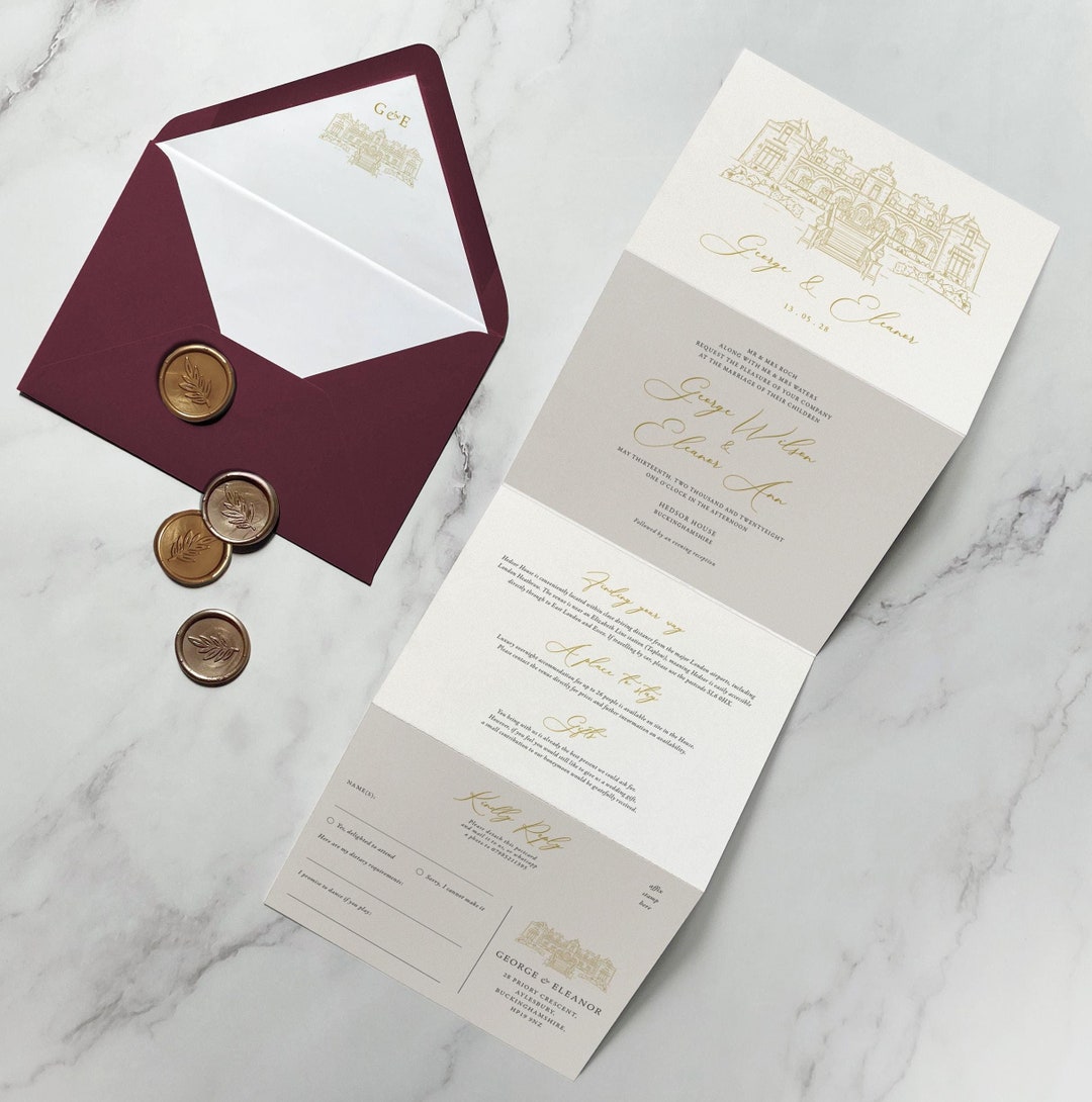 Eleanor Wedding Invitations With Venue Sketch Drawing. Luxury ...