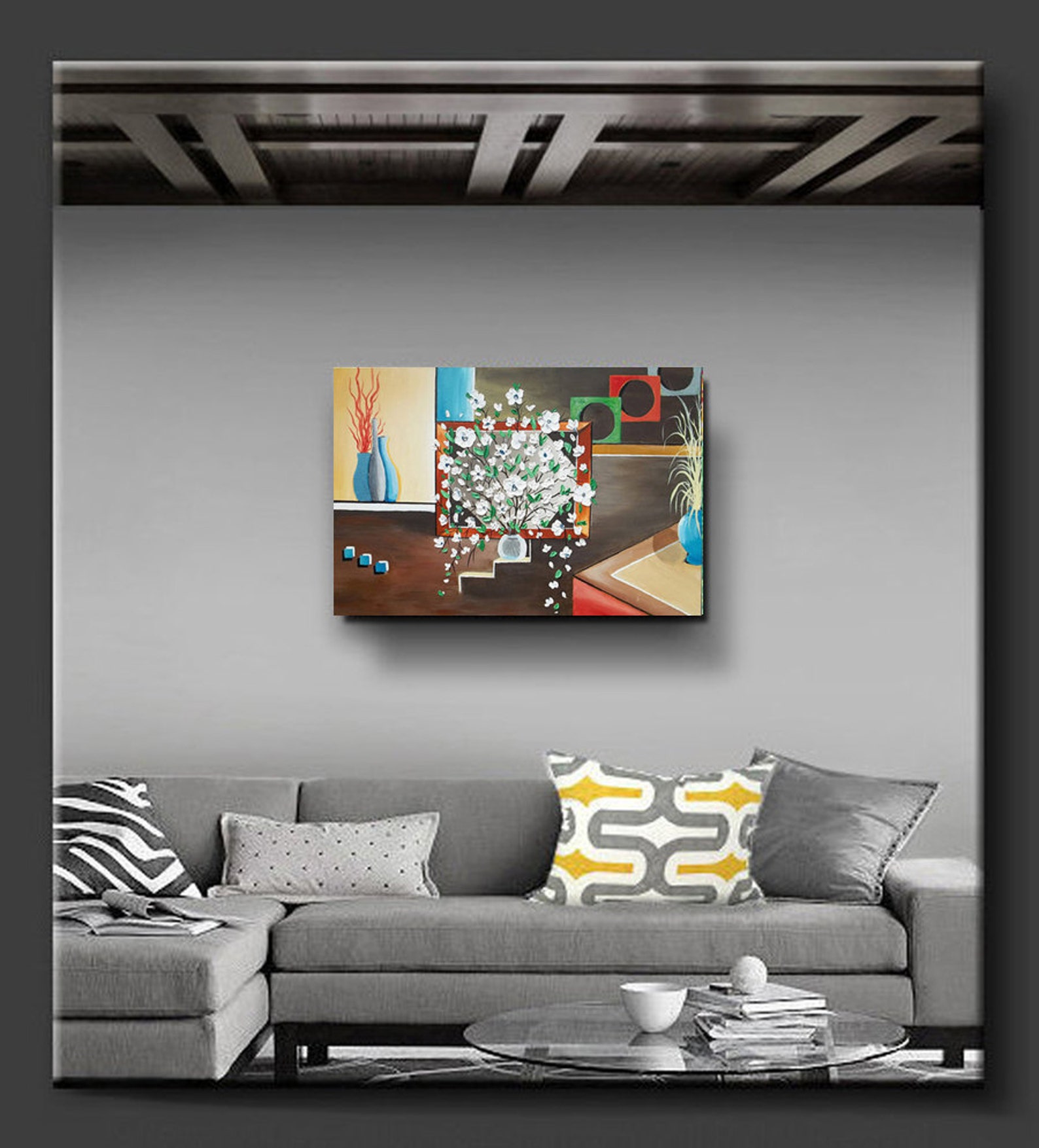 36" X 24" Original Painting Canvas Modern Wall Art Geometric Abstract ...
