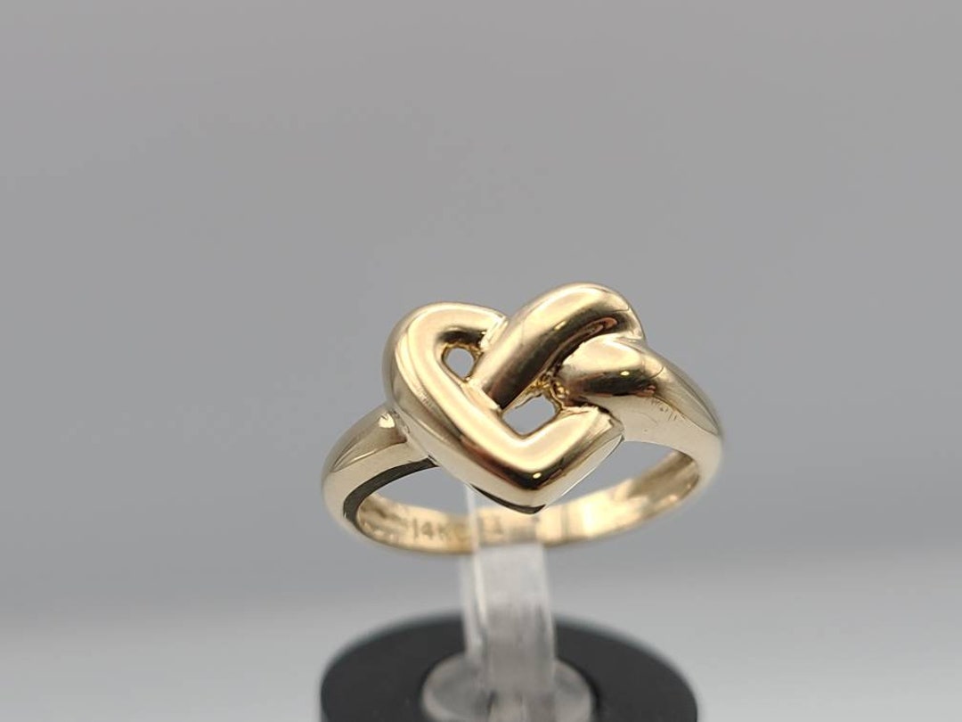 Love Knot Heart Ring, 14k Yellow Gold Heart Ring, Vintage Heart Ring ...