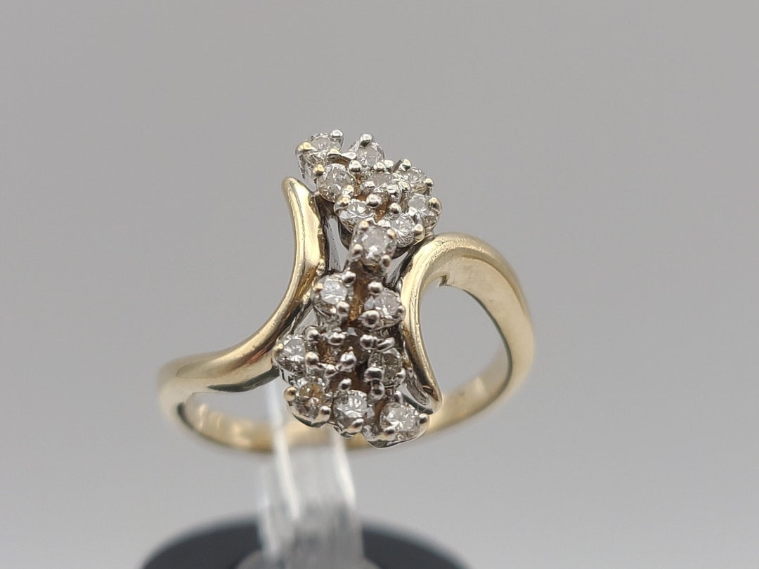 Vintage 14k Yellow Gold Diamond Waterfall Cluster Ring, 0.48 CTW ...