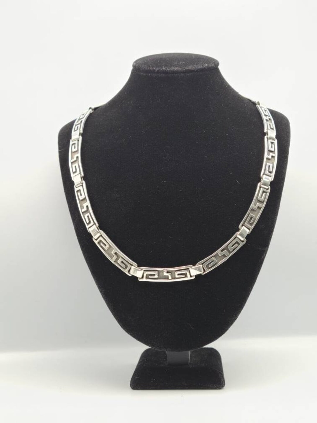 Greek Key Necklace, 925 Silver Greek Key Panel Collar Necklace, Vintage ...