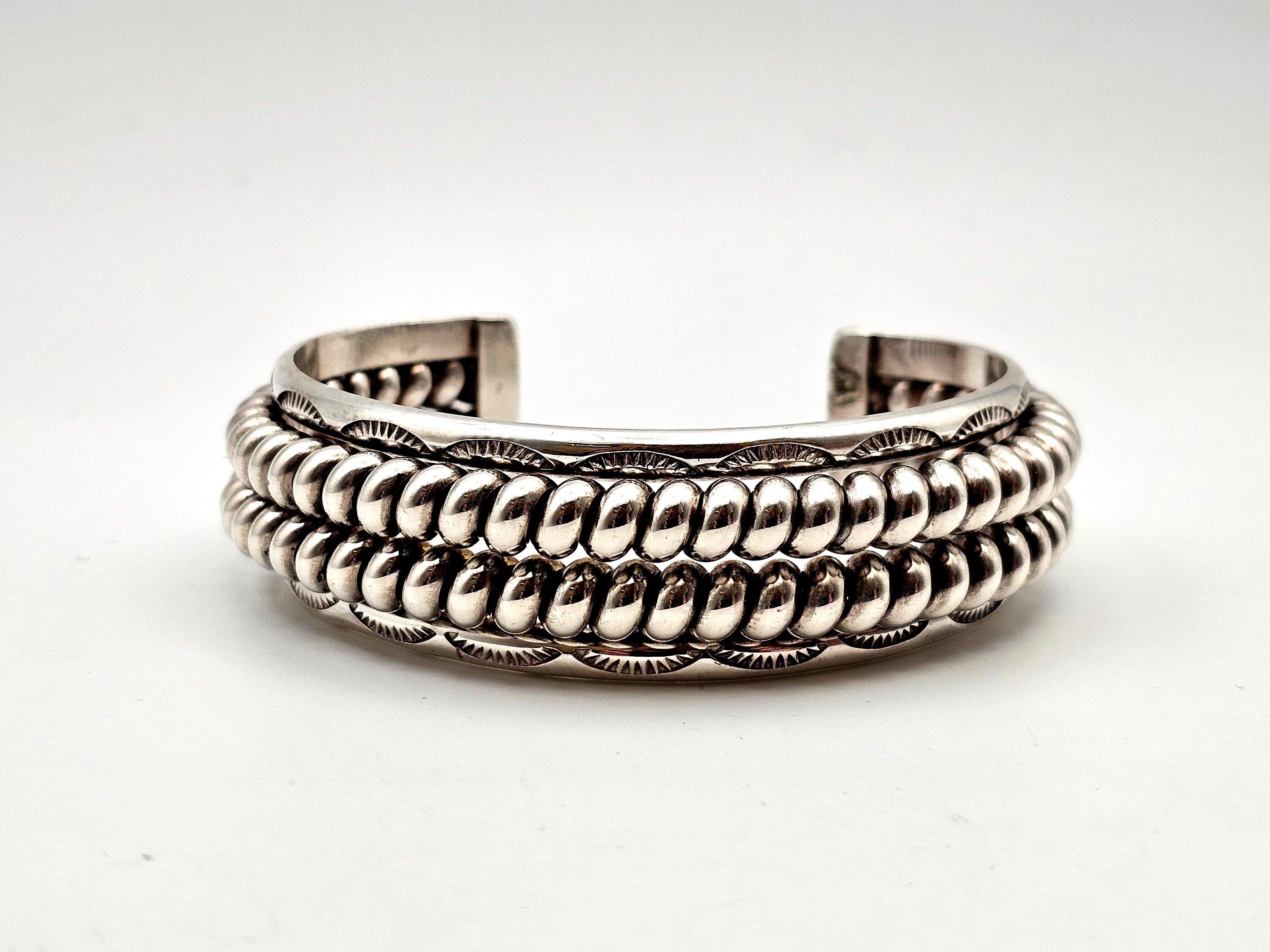 Vintage Sterling Silver Stamped Twisted Cable Navajo Cuff Bracelet ...