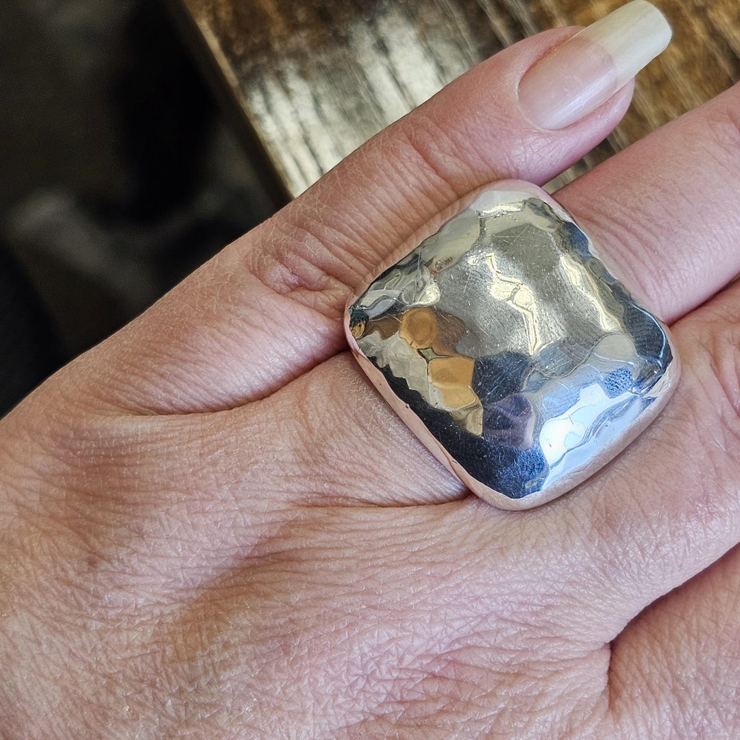 Vintage Hammered Geometric Mexican Modernist Ring - 925 Sterling Silver ...