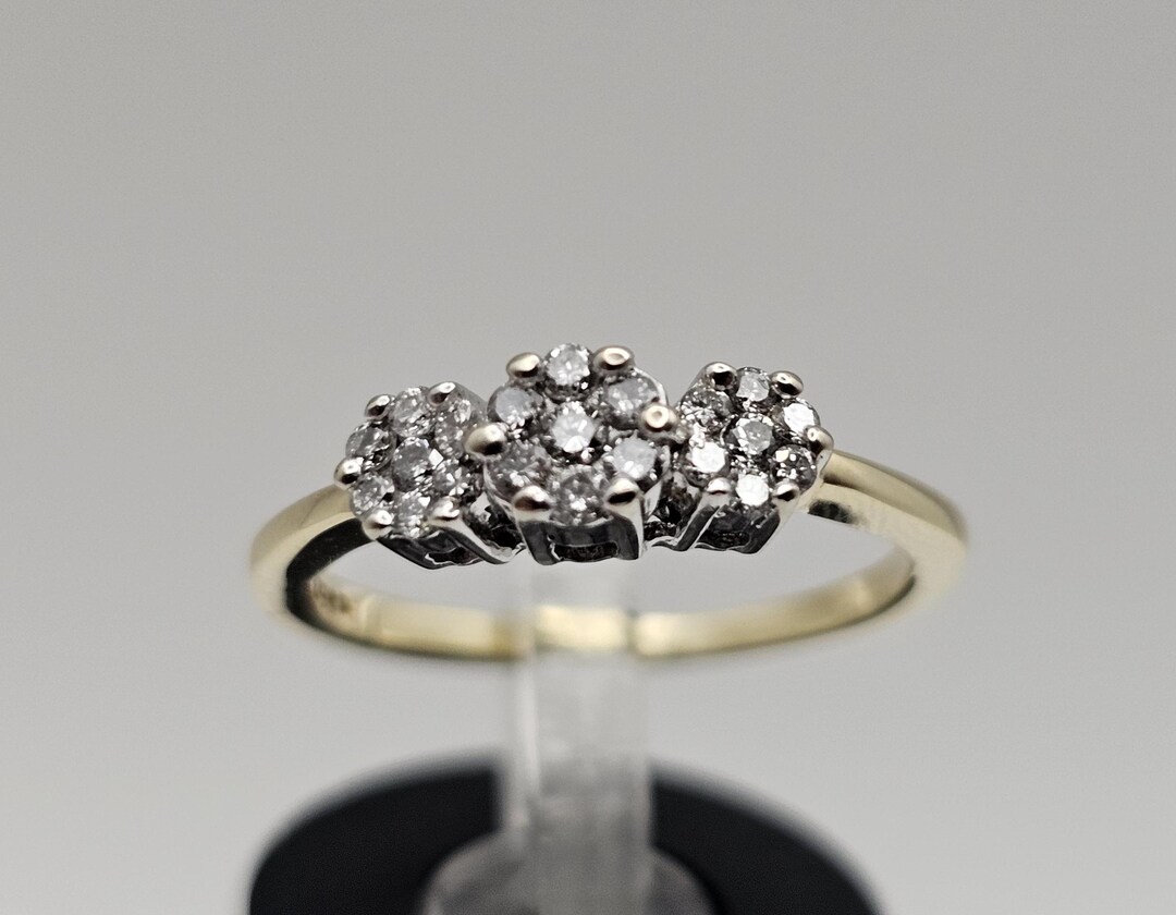 Petite Triple Cluster Diamond Ring in 14k Gold, 0.15 CTW Natural ...