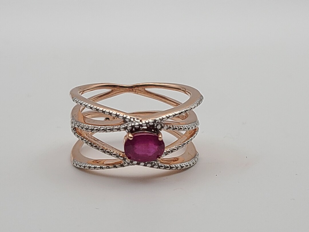 Fractured Filled Ruby Ring, 925 Silver Rose Gold Vermeil, Criss-cross ...