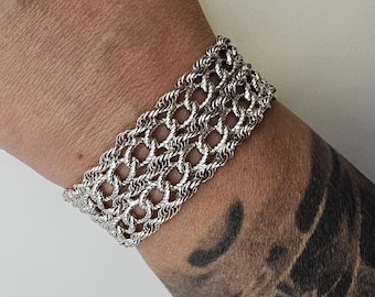 Vintage 925 Sterling Silver Wide Rope and Oval Link Bracelet Vintage 925 Sterling Silver Wide Rope and Oval Link Bracelet