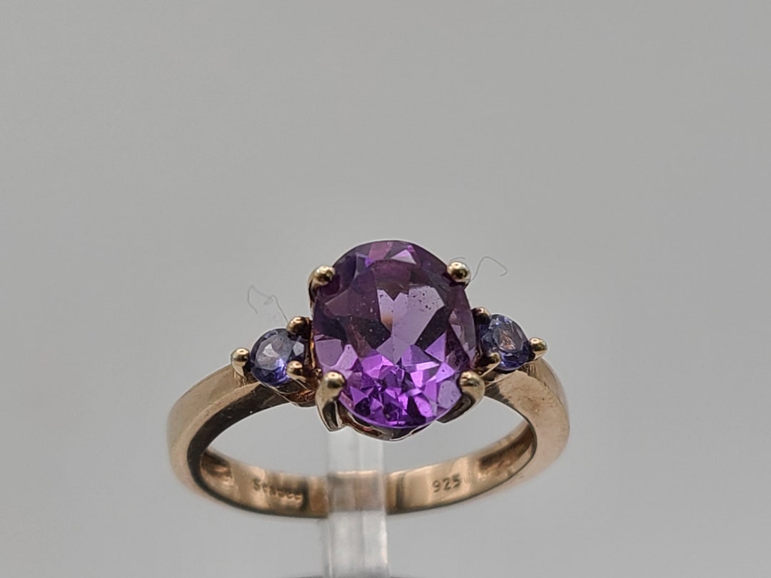 Amethyst and Tanzanite Ring in 925 Silver Rose Gold Vermeil, 2.19ct ...