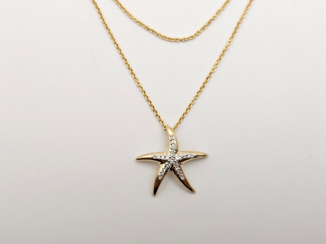 Diamond Starfish Necklace in 14k Gold, Beach Jewelry, Vintage Estate ...