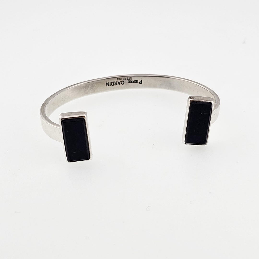 Designer Pierre Cardin Onyx Cuff Bracelet 925 Sterling Silver Geometric ...