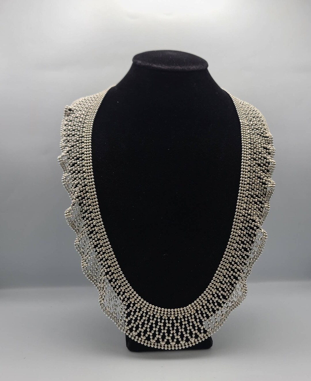 Flli Menegatti Silver Beaded Ruffled Collar Necklace in 925 Silver ...