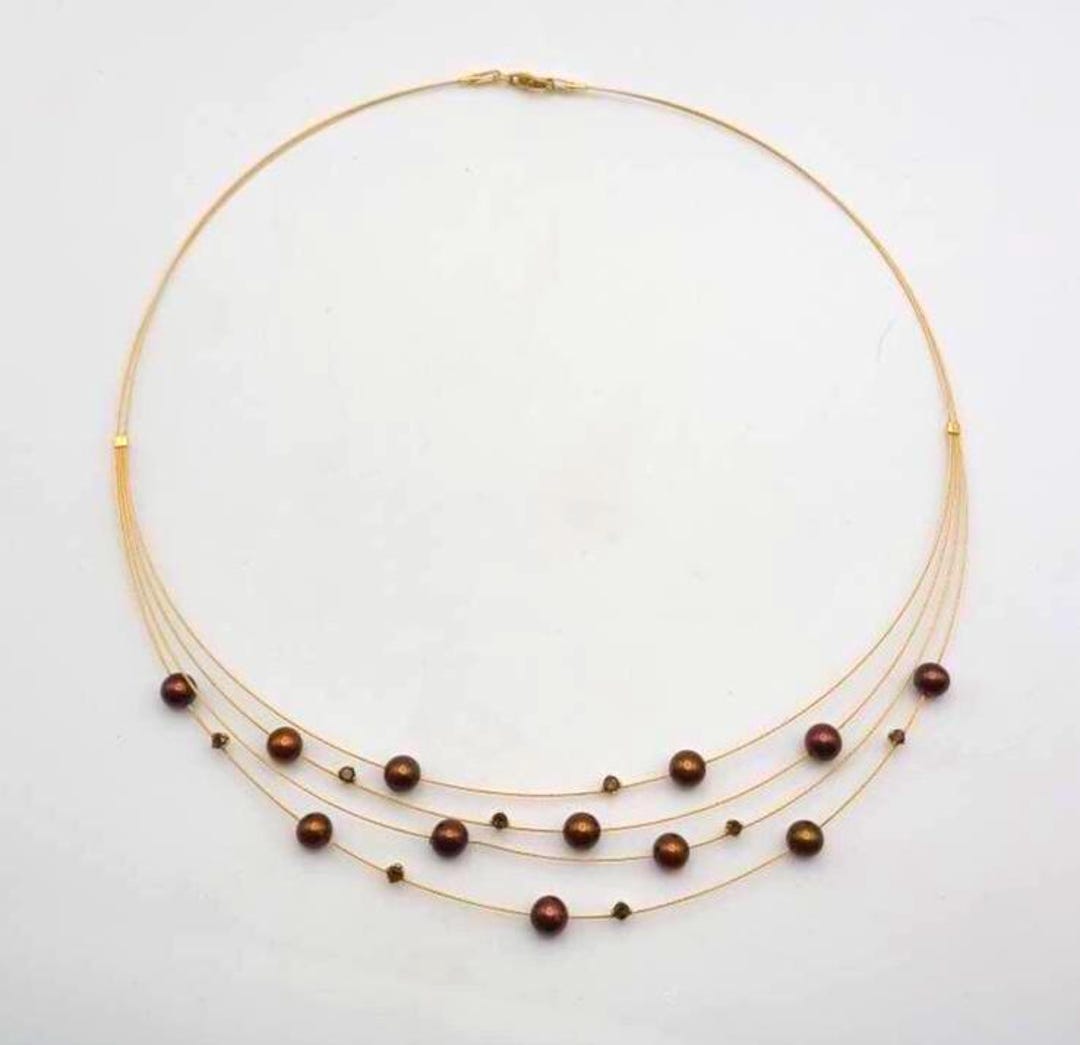 Vintage 14k Yellow Gold Layered Collar Station Necklace With Smoky ...