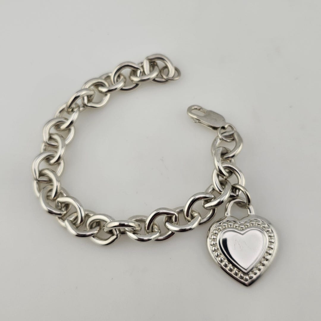 Judith Ripka 925 Sterling Silver Heart Charm Bracelet - Chunky Link ...