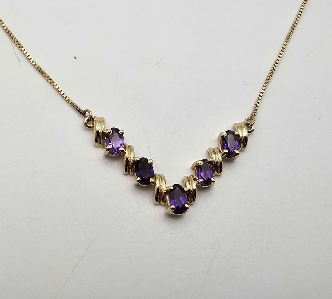 Vintage Amethyst Chevron Necklace: 14k Yellow Gold - Estate Jewelry - Etsy