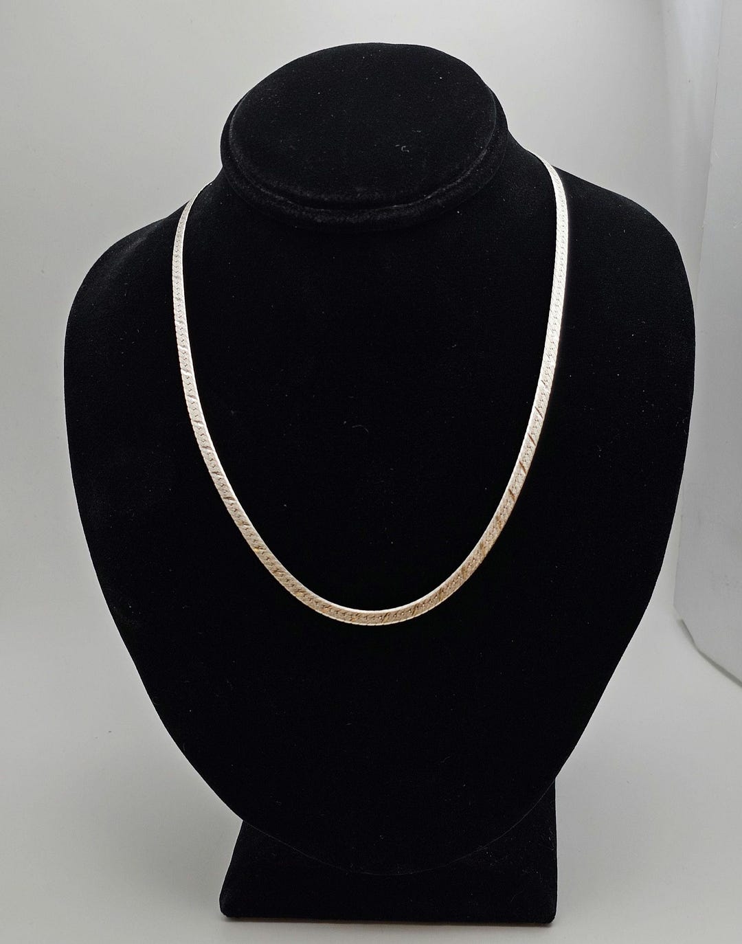 Vintage 925 Sterling Silver Herringbone Chain Necklace, Estate Jewelry ...