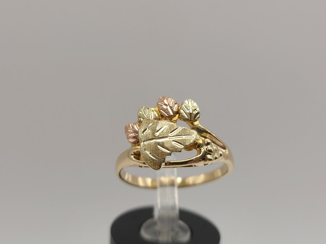 10k Yellow and Rose Gold Grapevine Ring, Vintage Grape Leaves Ring ...
