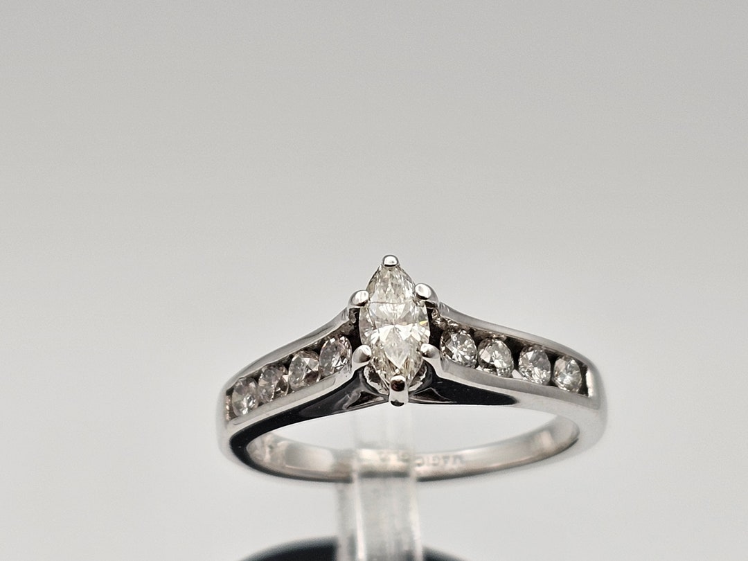 Marquise Cut Diamond Engagement Ring, 14k Gold .68ct. T.w Natural ...
