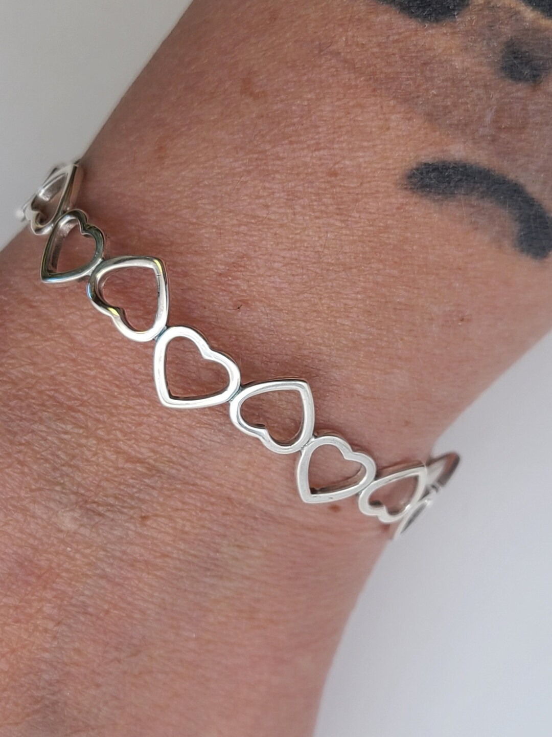 Openwork Hearts Bracelet, 925 Silver Heart Bracelet, Vintage Row of ...