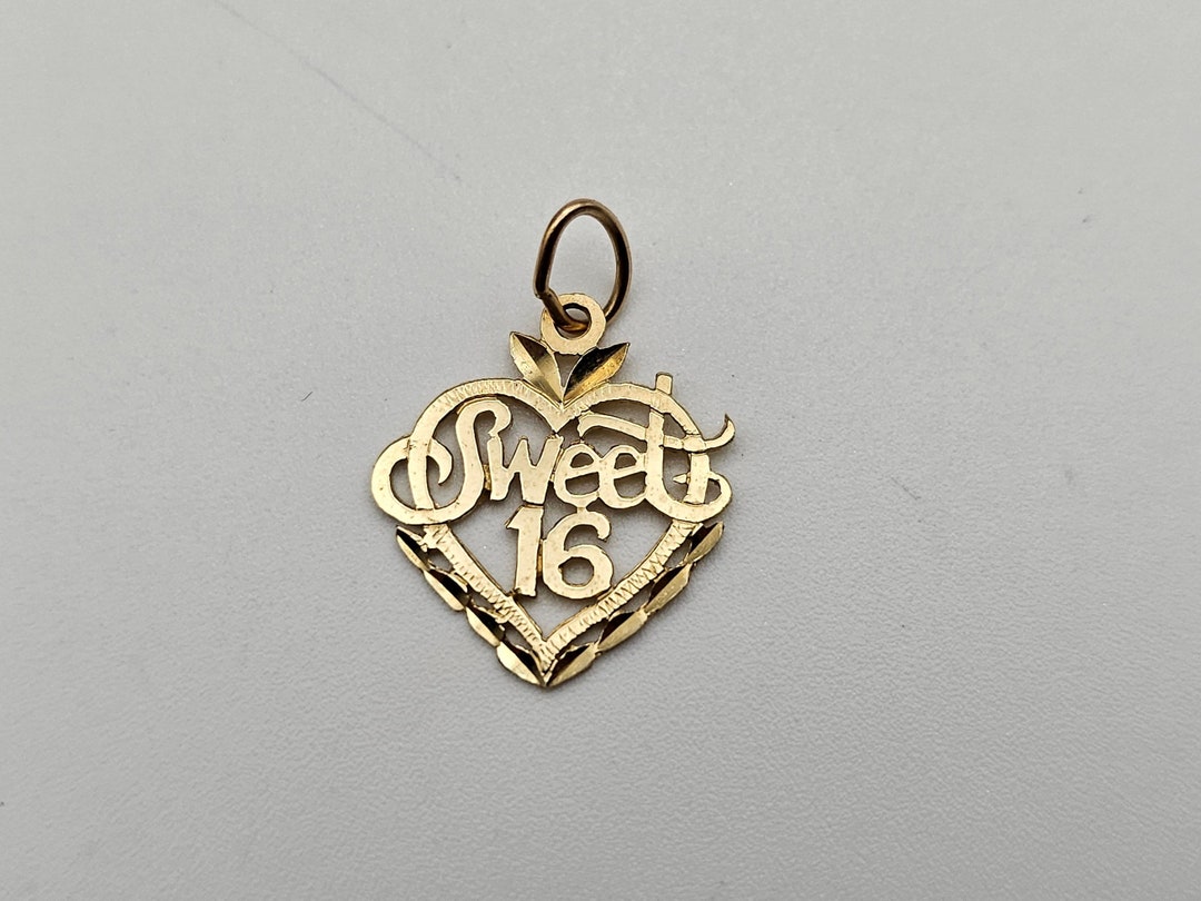 Sweet 16 Heart Charm in 14kt Gold, Sweet 16 Charm, Pendant for Necklace ...