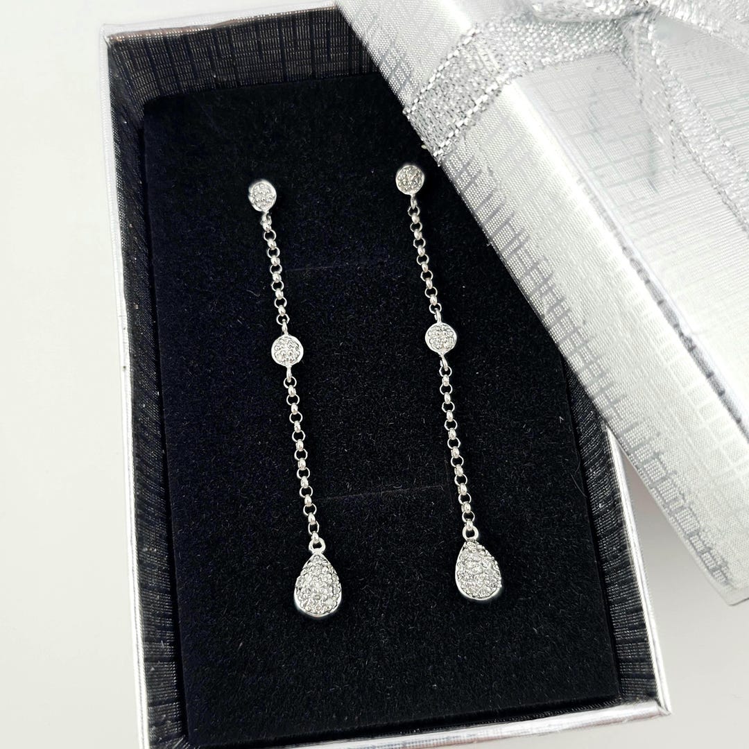 Vintage Diamond Cluster Drop Earrings - 14k White Gold - 0.25 CTW ...