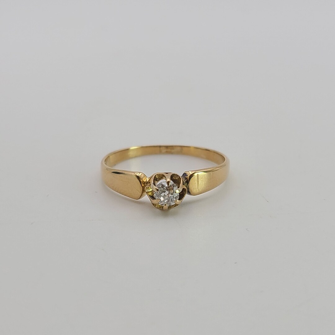 Antique .16ct. Round Old Mine Cut Diamond Engagement Ring, 17.3k Gold ...