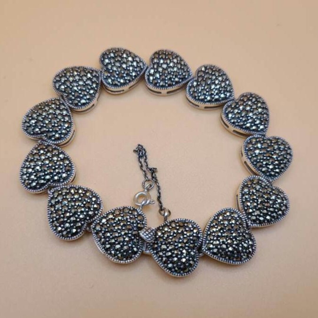 Vintage Marcasite Heart Bracelet 925 Sterling Silver Marcasite Bracelet ...