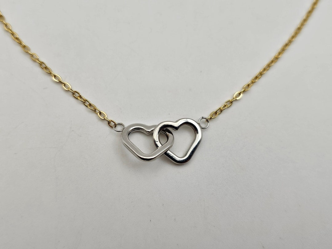 Interlocking Hearts Necklace in 10kt Gold, Two Tone Heart Necklace ...