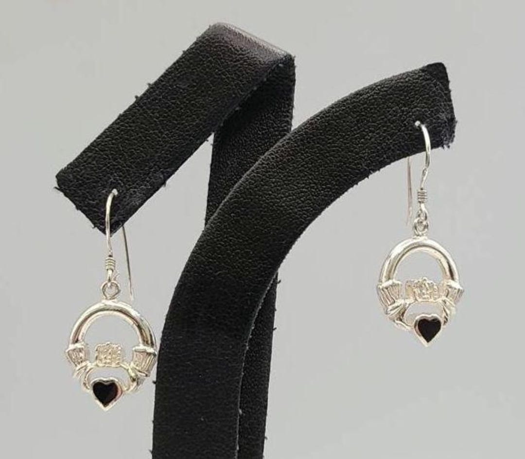 Vintage Black Onyx Claddagh Earrings: 925 Sterling Silver - Estate ...