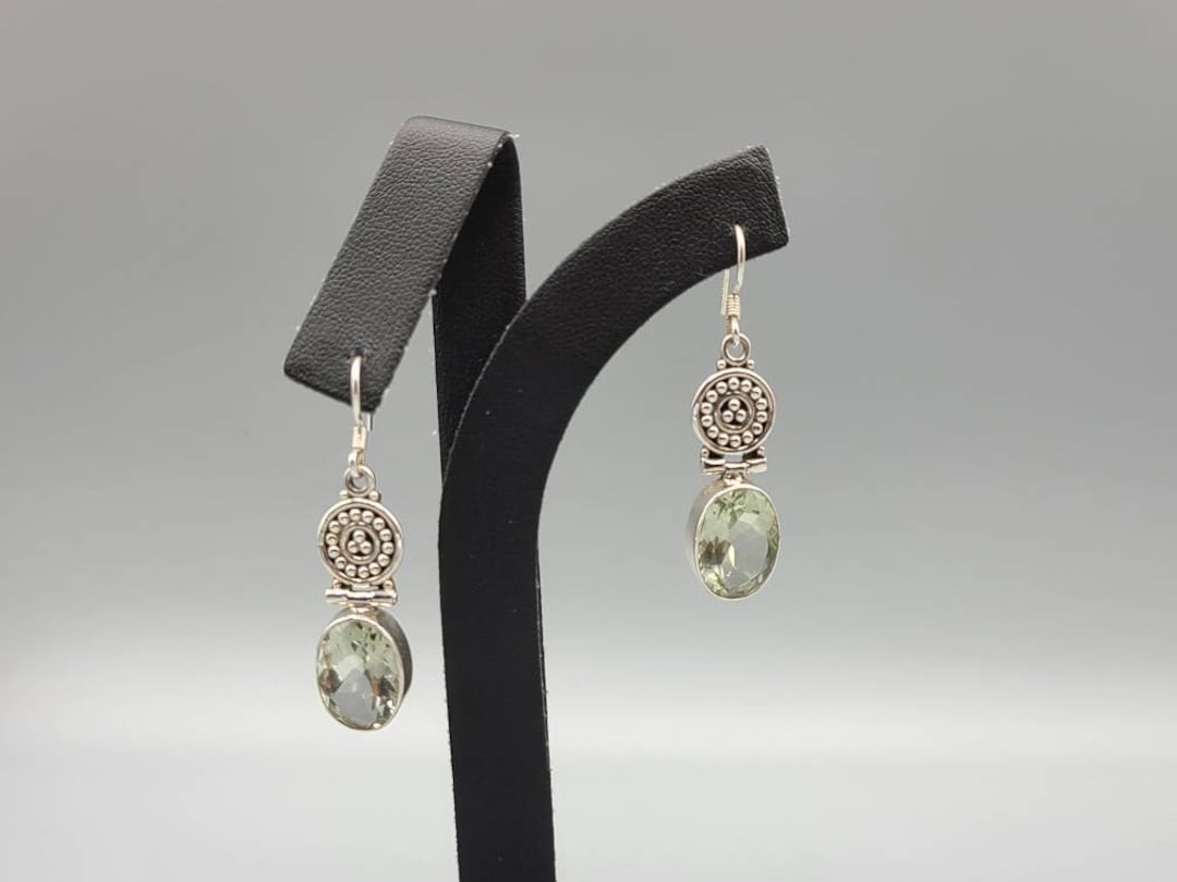 Green Amethyst Drop Earrings in 925 Silver, Vintage Estate Jewelry ...