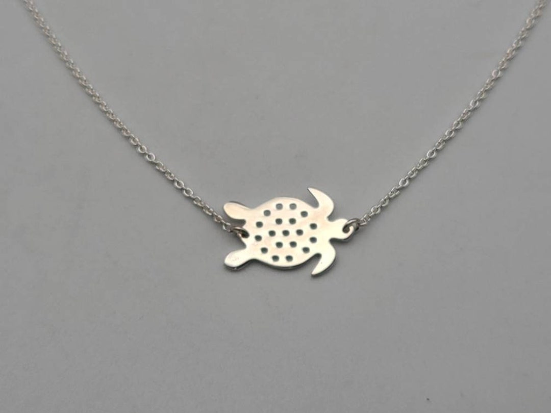 Petite Turtle Necklace in 925 Silver, Tortoise Necklace, Vintage Estate ...