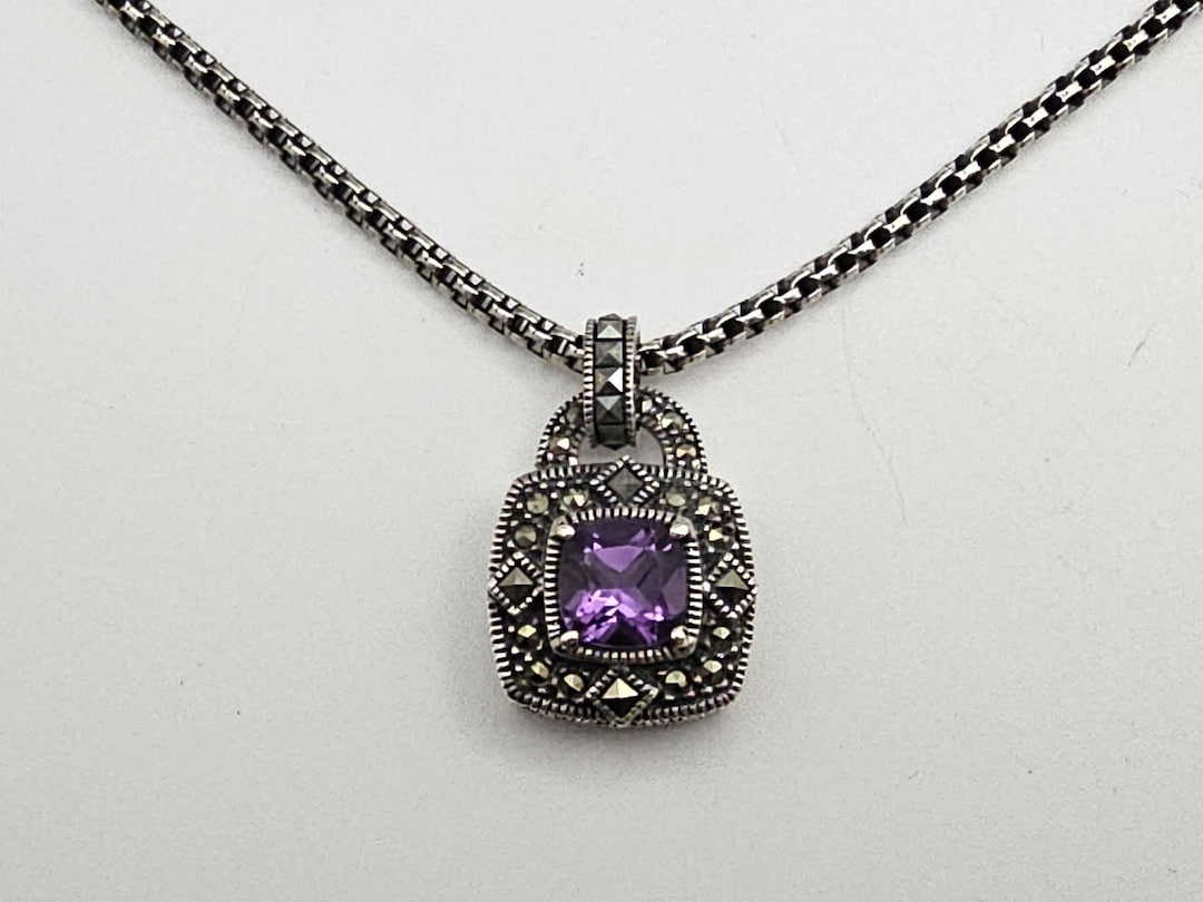 Vintage Designer Judith Jack Marcasite Amethyst Necklace 925 Sterling ...