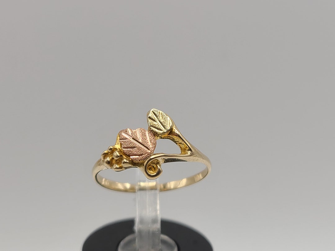 10k Yellow and Rose Gold Grapevine Ring, Vintage Grape Leaves Ring ...